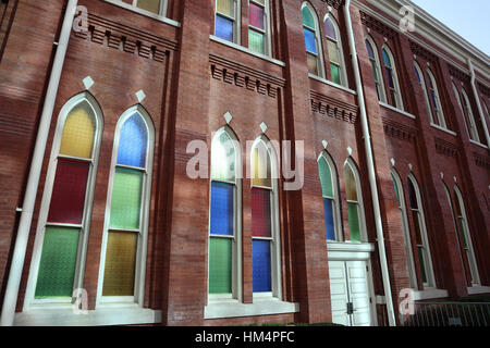 colorful stained glass windows at Ryman Auditorium, a popular and ...