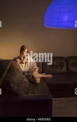 Woman use smart phone at night Stock Photo - Alamy