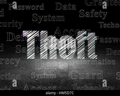 Safety concept: Glowing text Theft, Hand Drawn Security Icons in grunge ...