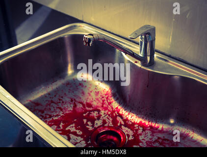 Kitchen sink with blood for halloween ( Filtered image processed ...