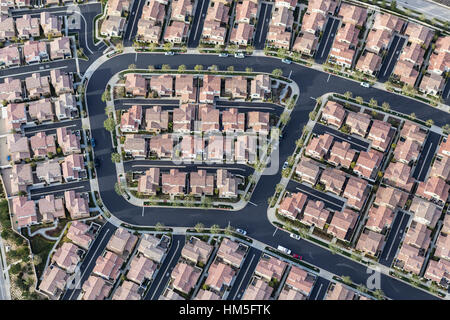 Aerial view of tract of homes in Southern California, USA as seen from ...