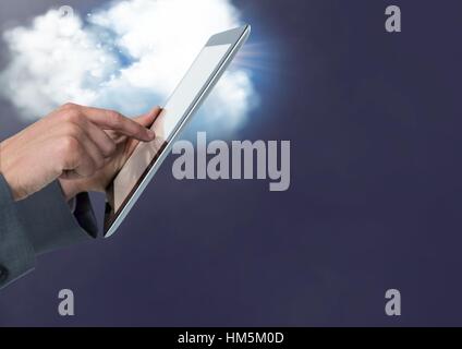 Businessman hand using digital tablet stylus pen writing screen office ...