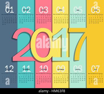 2017 Calendar - illustration Vector template of color 2017 calendar art ...
