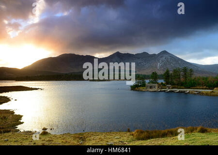 Lough Inagh lake Connemara Inagh Valley boathouse pier west of Ireland ...