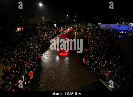 The Liverpool team bus arriving before the Premier League match at ...