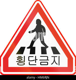 South Korean road warning sign - Slip danger Stock Photo - Alamy