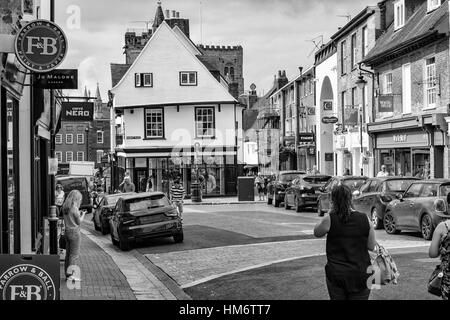 St Albans Town Centre with shops and St Albans Abbey Stock Photo - Alamy