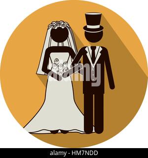 circular shape pictogram of wedding couple greeting with costumes ...