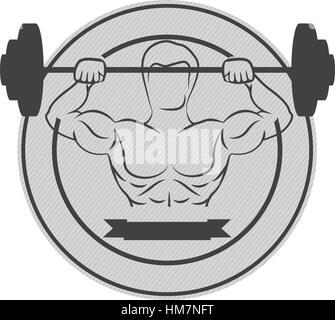 contour circular border with muscle man lifting a disc weights and ...