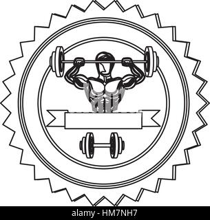 contour stamp border with muscle man lifting a disc weights vector ...