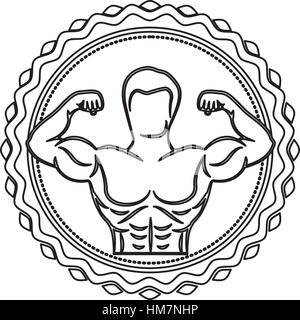contour stamp border with muscle man lifting a disc weights vector ...