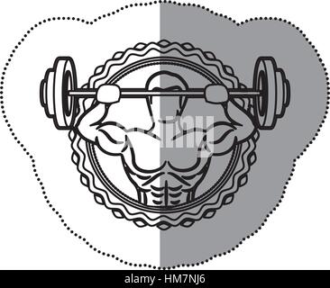 contour sticker border with muscle man crossed arms vector illustration ...
