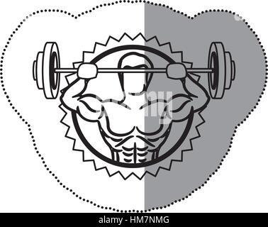 sticker contour stamp border with muscle man lifting a disc weights and ...