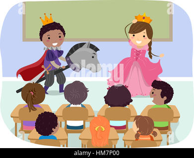 Illustration of Stickman Kids Playing Prince, Princess and Kight in ...