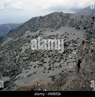 Landscape in the Karfi (Karphi) area with the remains of the Minoan ...