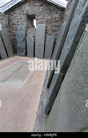 Medieval tomb slabs on display within the Kilmartin Parish Church ...