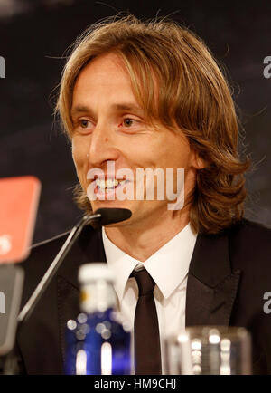 The player Luka Modric during a press conference after his renewal with ...