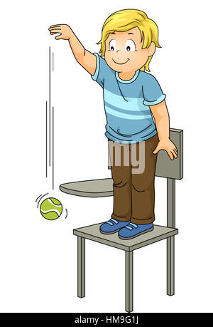 Illustration of a Little Boy Dropping a Ball and a Feather ...