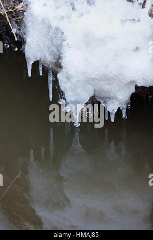 Small round icicles over water Stock Photo - Alamy