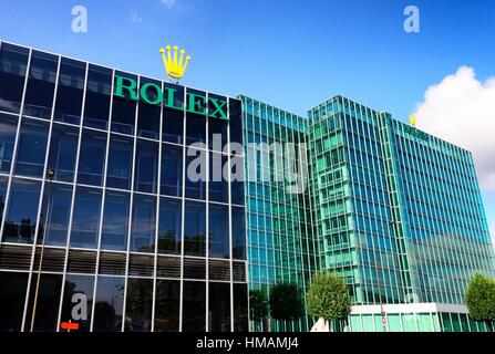 Headquarters of the Swiss watchmaker Rolex SA in Geneva, Switzerland ...