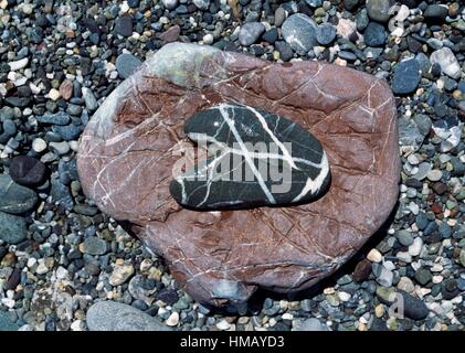 Black rock with white lines, Keratokambos, Crete, Greece Stock Photo ...