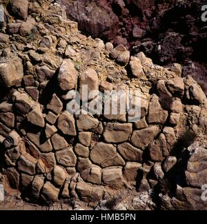 Volcanic rock with prismatic forms, Sacramento rock, Ustica island ...