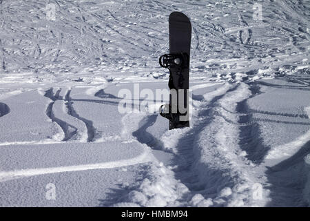Off-piste ski slope with new-fallen snow and traces from skis ...