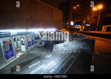 Yerevan metro station Yeritasardakan interior, moving staircase Stock ...