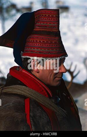 Sami (Laplander) wearing traditional clothes, Inari, Finland Stock ...