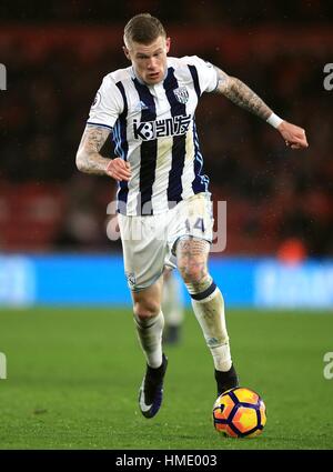 James McClean of West Bromwich Albion leg tattoo during the EPL ...