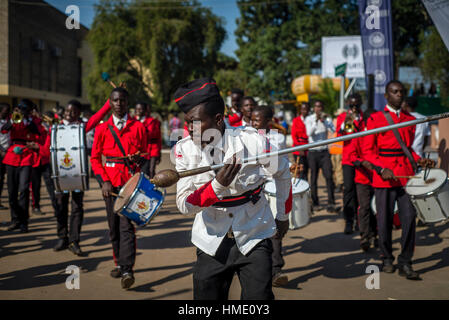 Members of Zambian brass orchestra play music during Zambia ...