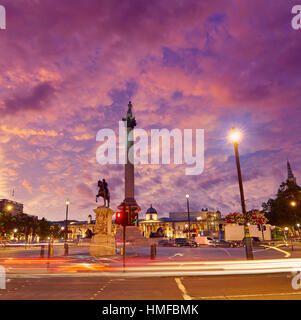 London Trafalgar Square sunset Nelson column in England Stock Photo - Alamy