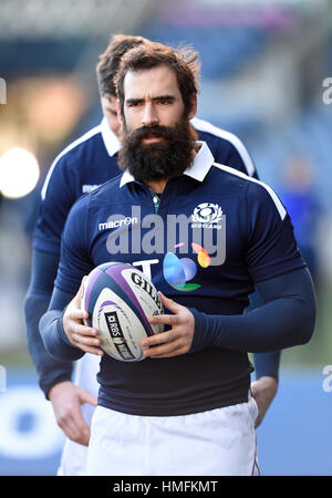 Scotland's Josh Strauss during the captain's run at Murrayfield Stadium ...