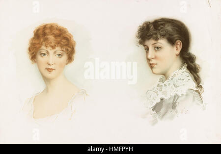 Portraits of two women ,. Louis Prang & Company Collection Stock Photo ...