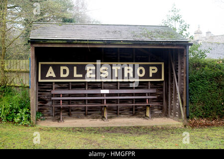 Adlestrop bus shelter Gloucestershire UK containing a GWR bench ...