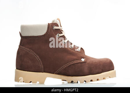 Male brown leather boot, men footwear fashion isolated on white ...