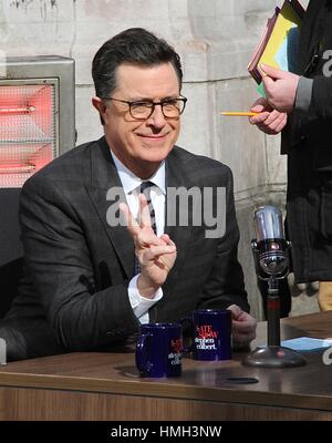 The sign for the "Late Show with Stephen Colbert" is seen at the Ed ...