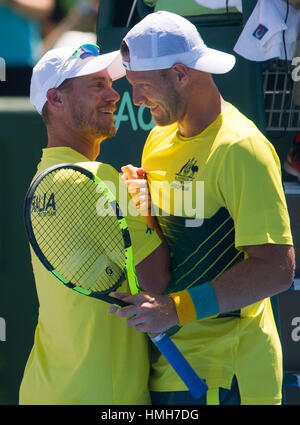Sam Groth and Lleyton Hewitt of Australia (pictured) in action against ...