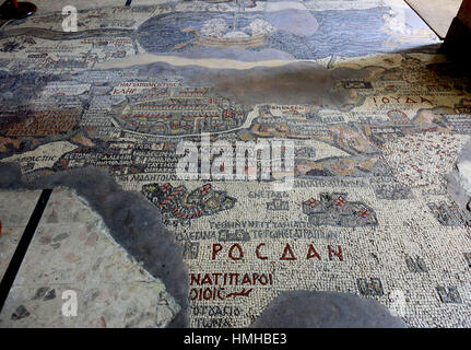 The Madaba Map, Madaba Mosaic Map, part of a floor mosaic in the early ...