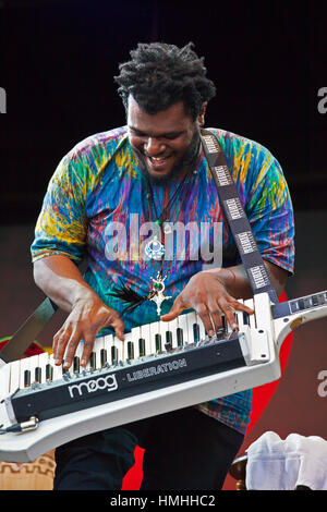 BRANDON COLEMAN plays keybord for KAMASI WASHINGTON performing at the ...