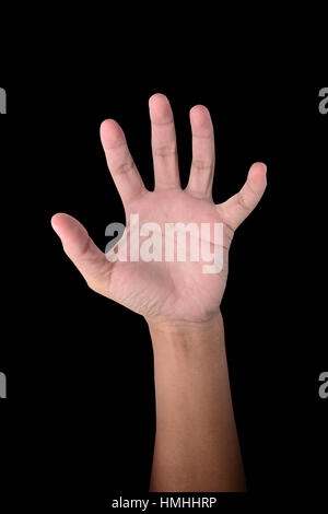Male hand is showing five fingers isolated on white background with ...