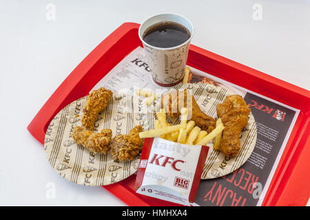 KFC meal, Kentucky Fried Chicken, hot wings menu Stock Photo - Alamy