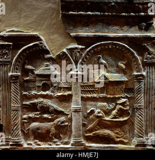 Detail of ancient terracotta relief depicting Krishna Govardhana hindi ...