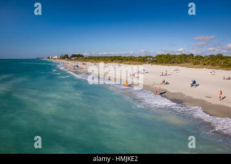 Venice Beach shoreline on the Gulf of Mexico from Venice Pier in Venice ...