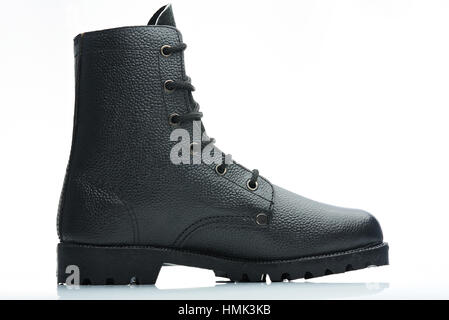 texturized leather black men boot side view catalog style Stock Photo ...