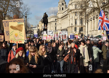 Whitehall, London, UK. 4th February 2017. Protesters at the Stop Trump ...