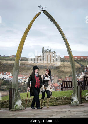 Steampunks attending the Whitby Steampunk Weekend in Whitby, Yorkshire ...