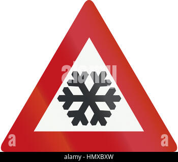 Warning triangle Risk of ice sign Stock Photo - Alamy