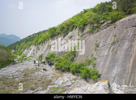 Visitors in former limestone quarry, Tangshan, Nanjing, Jiangsu, China ...