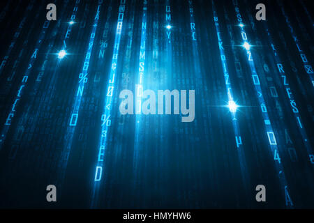 Big data cyber stream 3D illustration. Rhythmic waves of electrical impulses in a neural network ...